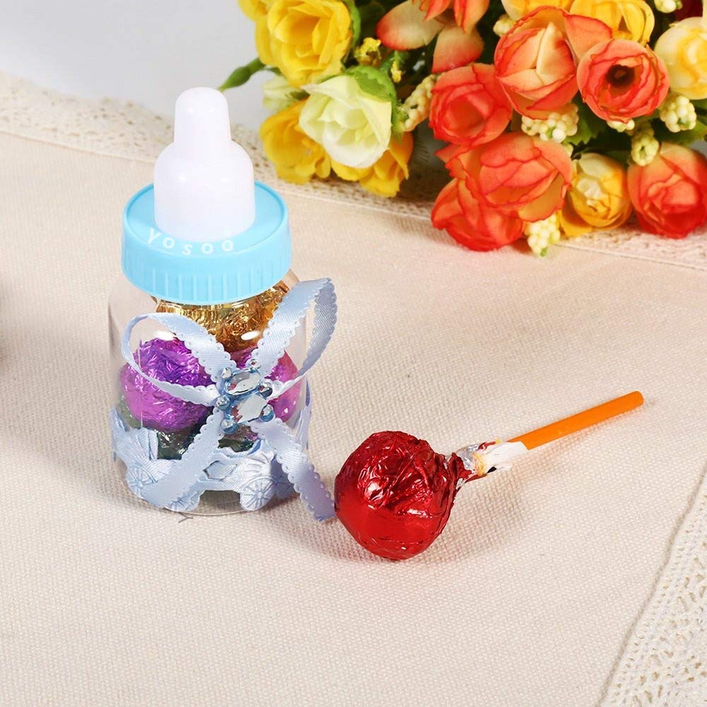 50pcs Cute Feeding Bottle Shape Candy Boxes,3.5 Inch Mini Fillable Bottle,Shower Box Candy Box for Birthday Christening Gift Party Decorations Blue