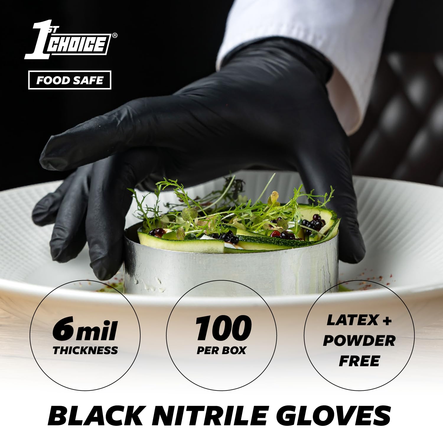 1st Choice Black Gloves Disposable Latex Free - Nitrile Gloves Large Black Nitrile Gloves for Cooking - 6 mil, Box of 100