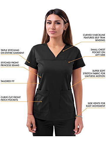 Adar Pro Movement Booster Scrub Set for Women - Sweetheart V-Neck Scrub Top & Yoga Jogger Scrub Pants - P9400 - Black - M