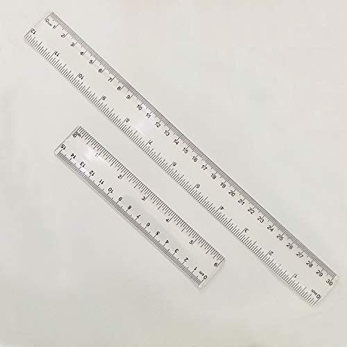 2 Pack Plastic Ruler Straight Ruler Clear See Through Measuring Acrylic Tool for Student School Office with Centimeters and Inches(6 Inch+12 Inch)
