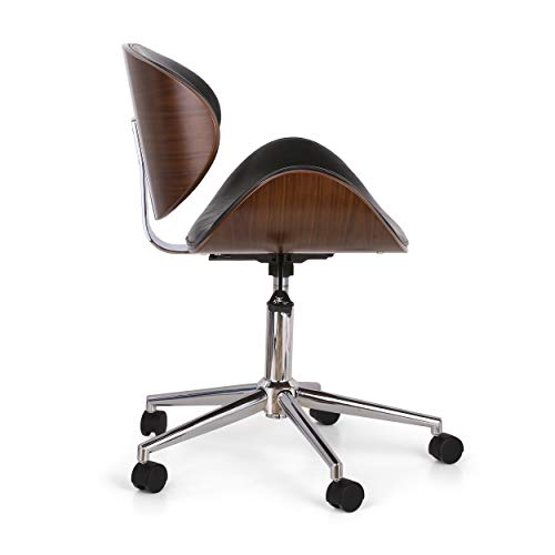 Christopher Knight Home Dawson ARMLESS Office Chair, Midnight Black + Chrome + Walnut