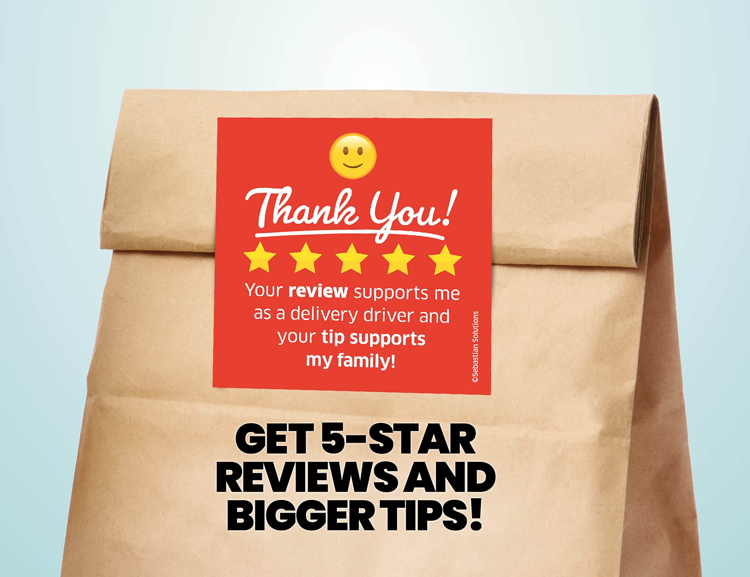 Delivery Driver Bag Seal Stickers – Get 5 Star Reviews and Bigger Tips – Local Delivery, Restaurant Delivery Accessories, Food Driver Accessories, On-Demand Delivery, Grocery Delivery (50)