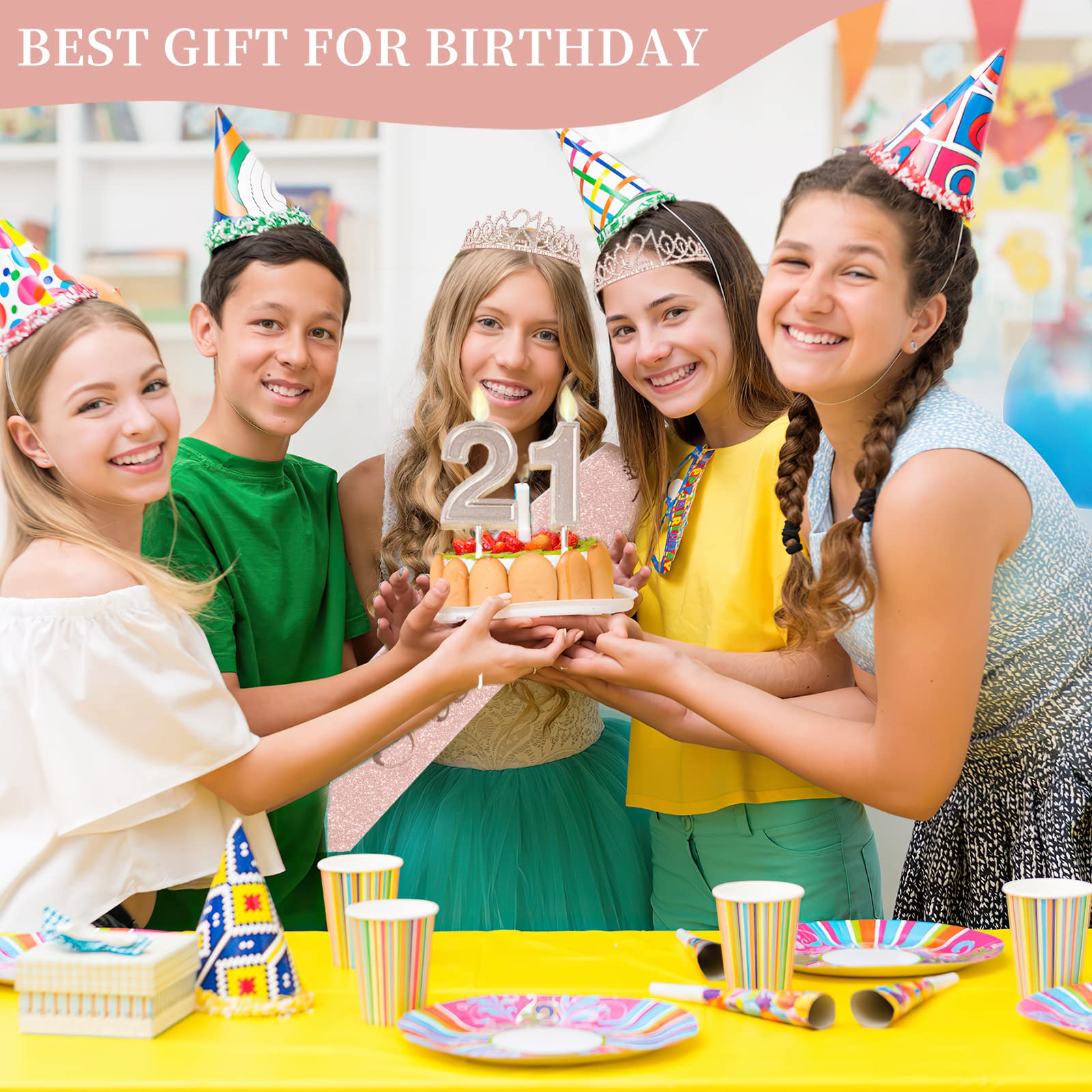 21st Birthday Decorations for Her, Including 21st Birthday Sash, Cake Topper, Crown, Candles, 21st Birthday Gifts for Her, 21st Birthday Decorations for Women