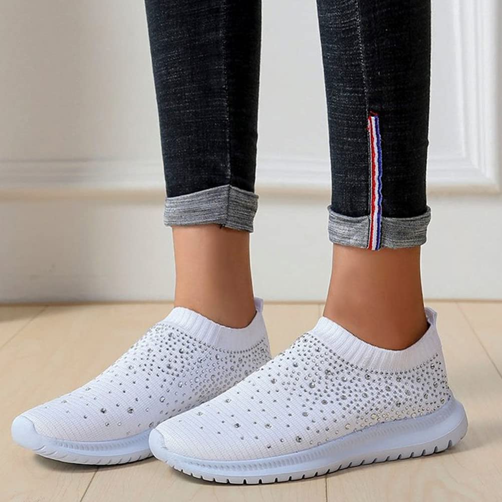 1pair Rhinestone Sneakers Miss White Sole: Rubber Simple
