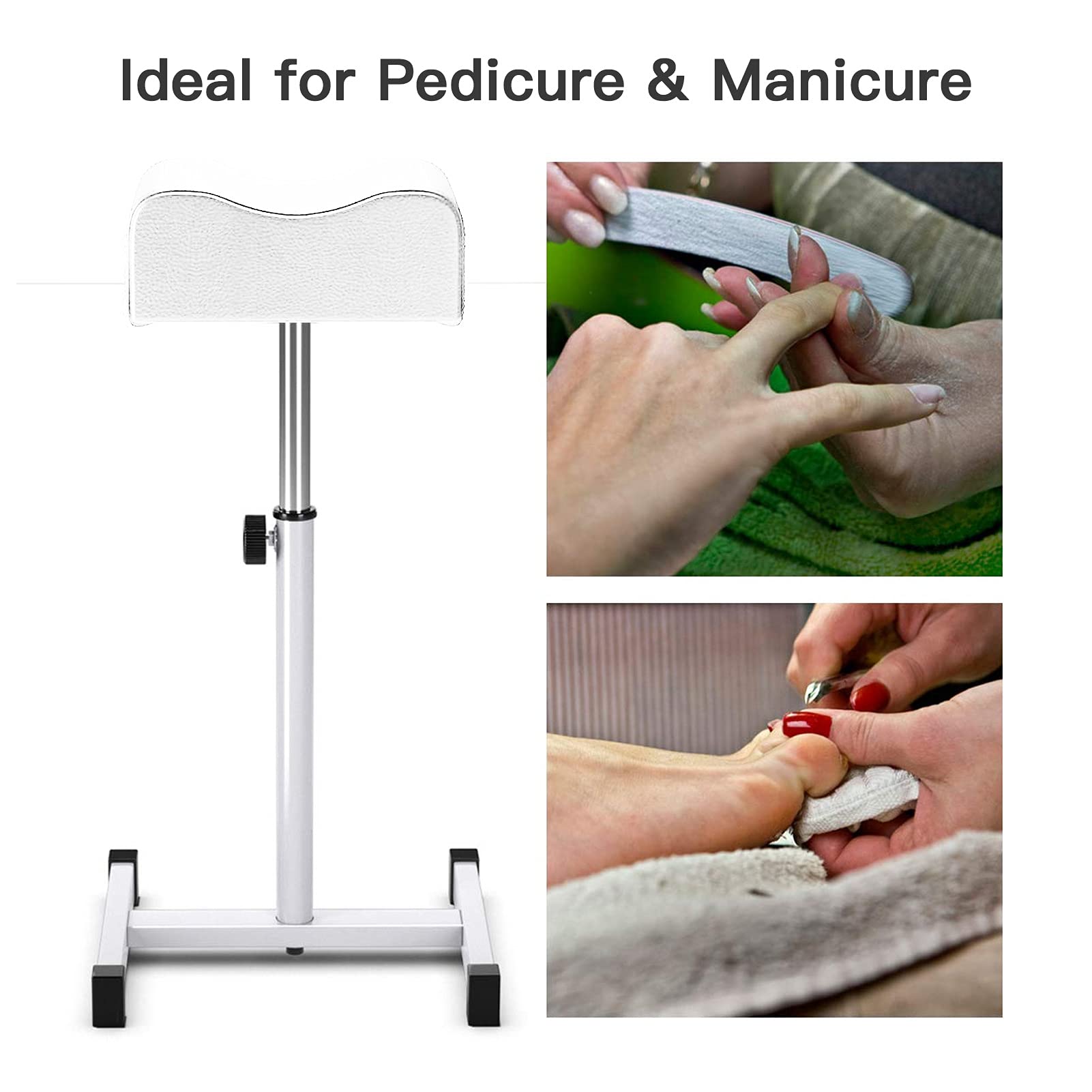 CHAOEEMY Pedicure Foot Rest Adjustable Manicure Height Technician Stand Stool with Non-Slip Legs Nail Equipment Salon Spa,White