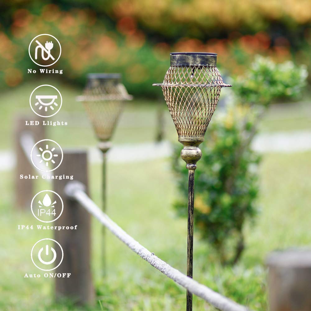 2Pack Solar Lights Outdoor Garden,Hanging Pathway Decor Light with Hollowout Retro Metal Waterproof Solar-Powered for Pool Party Porch Yard Patio Pond Wedding Christmas Decorations (pattern1)