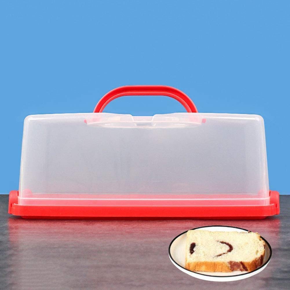 2 Pack Plastic Rectangular Loaf Cake Storage Container,Bread Keeper for Carrying and Storing Banana Bread,Pumpkin Bread (Red)