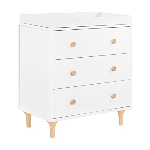Babyletto Lolly 3-Drawer Changer Dresser with Removable Changing Tray in White and Natural, Greenguard Gold Certified
