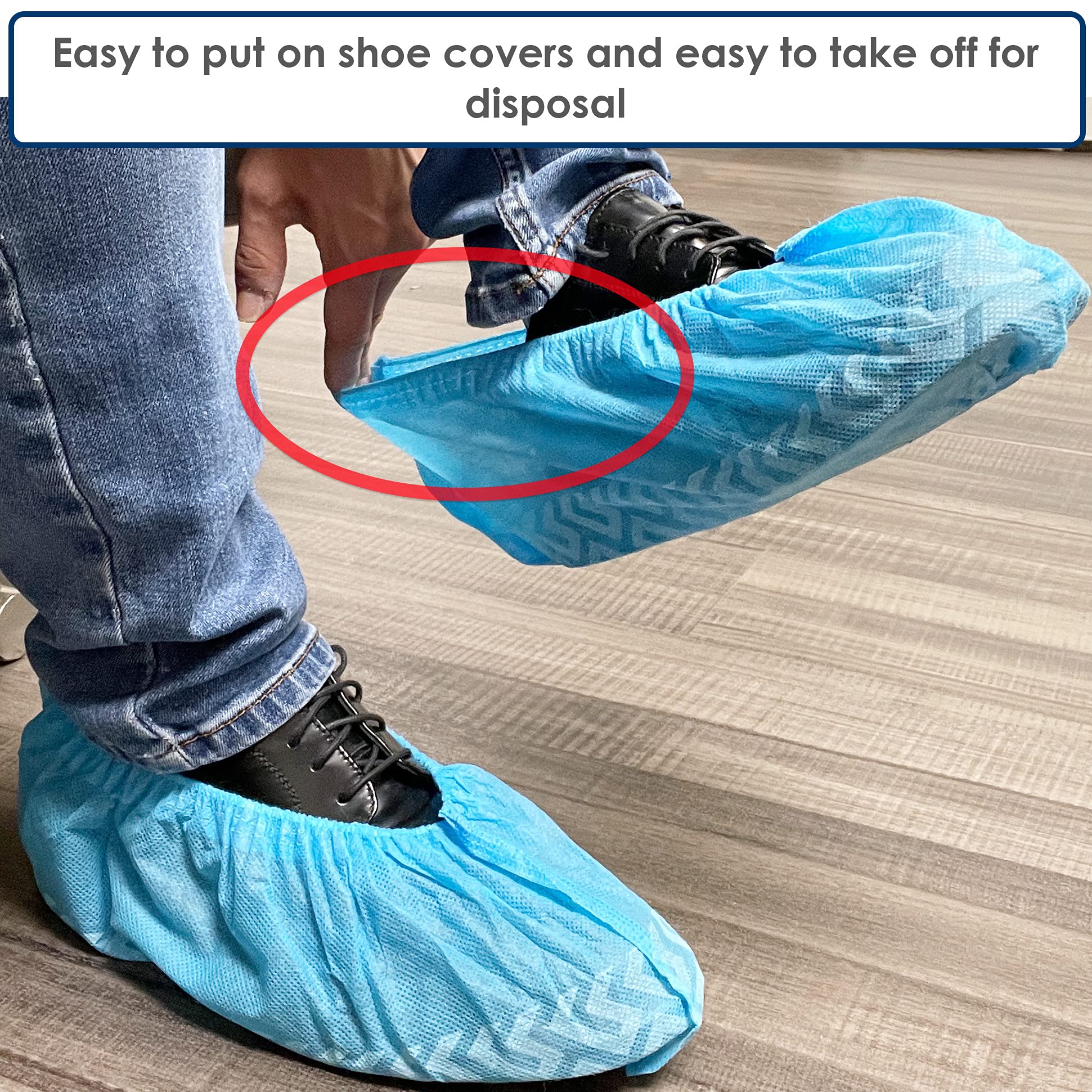 Buena Goods 100 Pack Extra Large Disposable Blue Boot and Shoe Covers - Indoor Reusable Shoe Covers Disposable - Non Slip Booties - Fits US Men's Size 14 and Women's 16 Size