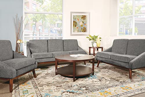 Office Star Davenport Mid-Century Sofa with Thick Cushions and Solid Wood Coffee Finish Legs, Charcoal Fabric