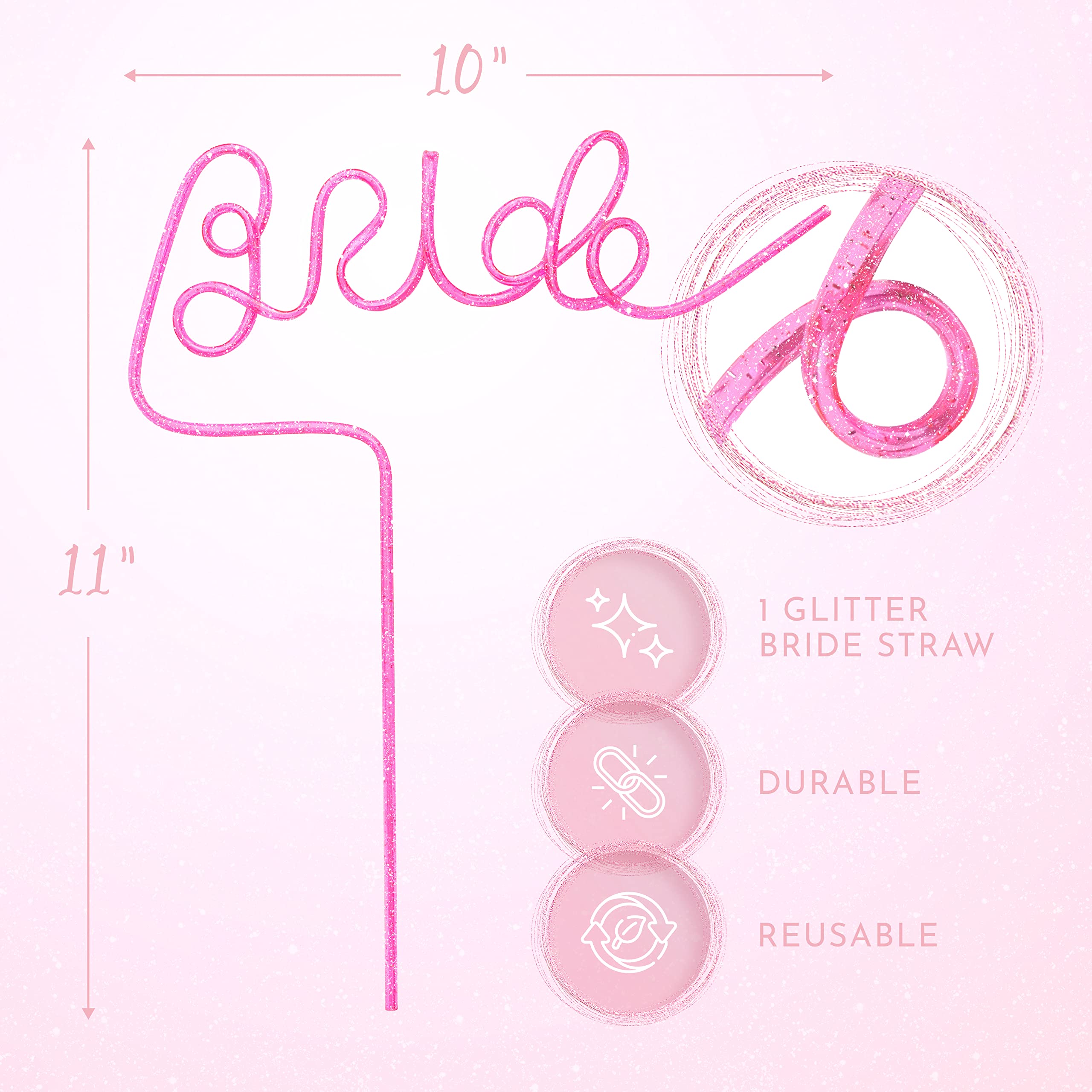 11 Pack Effortless Events Bachelorette Straws, Reusable, Glitter Bachelorette Party Straws, Bride Straws for Bachelorette Party & Diamond Ring Straw