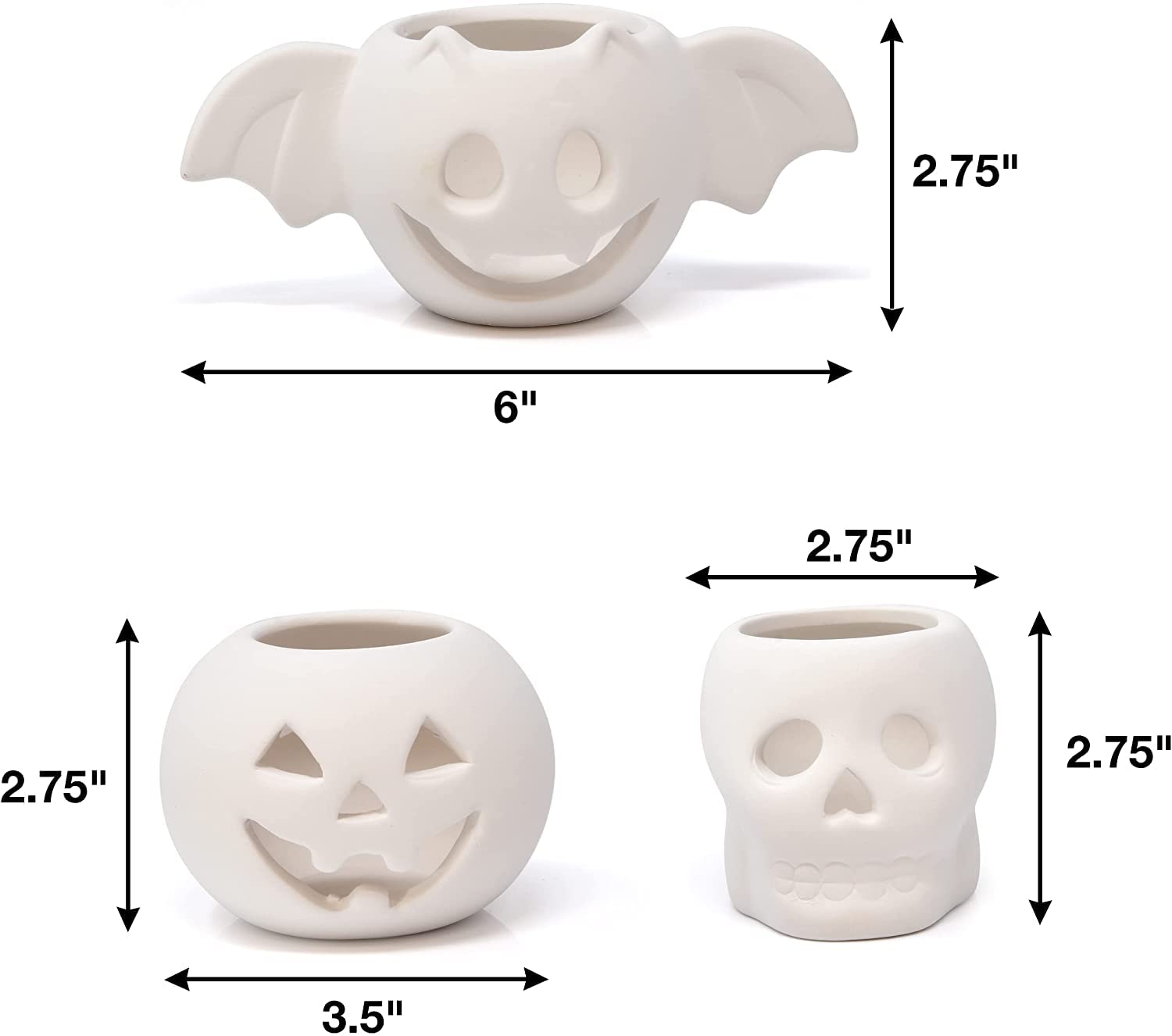 Gift Boutique Ceramic Pumpkins Skull Bat Figurines Paint Craft Kit Set of 6 Unpainted Ceramics Pumpkin Ready to Paint for Kids Classroom Fall Halloween Party Decor