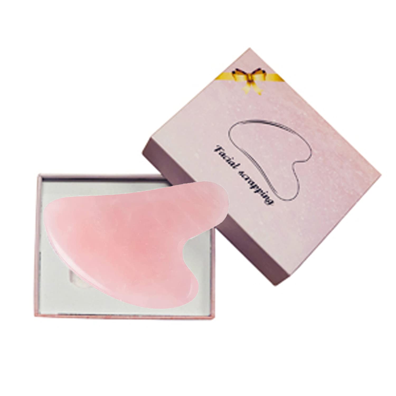 GuaSha Facial Tools for Women, Natural Jade Stone Guasha Scraping Massage Tool with Smooth Edge for Physical Therapy and SPA Acupuncture Therapy Used for Face, Eyes, Neck and Body (Pink)