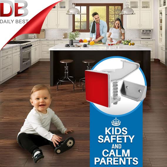 Cabinet Locks for Babies - Child Safety Latches 10 Pack - Invisible Adhesive Baby Proofing Drawer Locks - Works with Most Cabinets and Drawers - No Drilling Installation - (White)