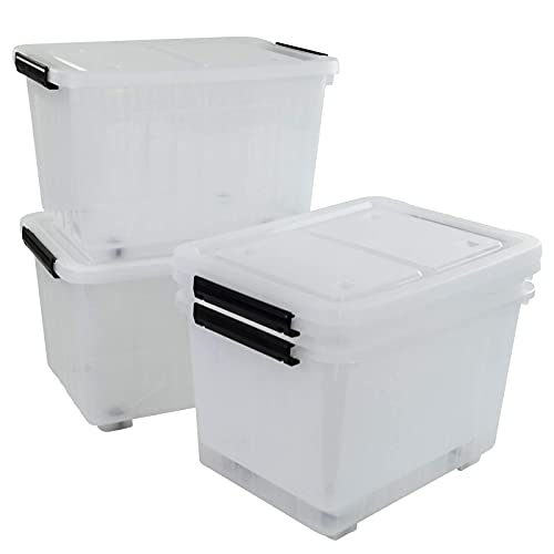 Waikhomes Set of 4 Large Plastic Storage Box with Lid, 30 L Latching Storage Box Bin, Clear