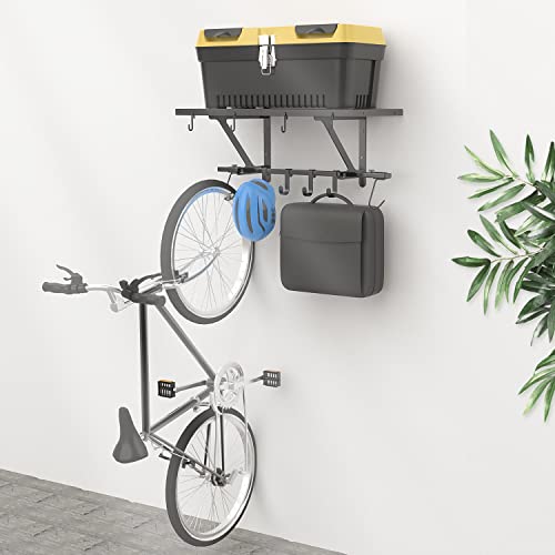2-Pack Garage Storage Kit, Floating Garage Shelves with Bike Hanger, Wall Shelf Garage Storage Rack,Loads 500 lbs Wall Shelf Garage Storage Rack,Sturdy Garage Organizer Wall Mount Shelves