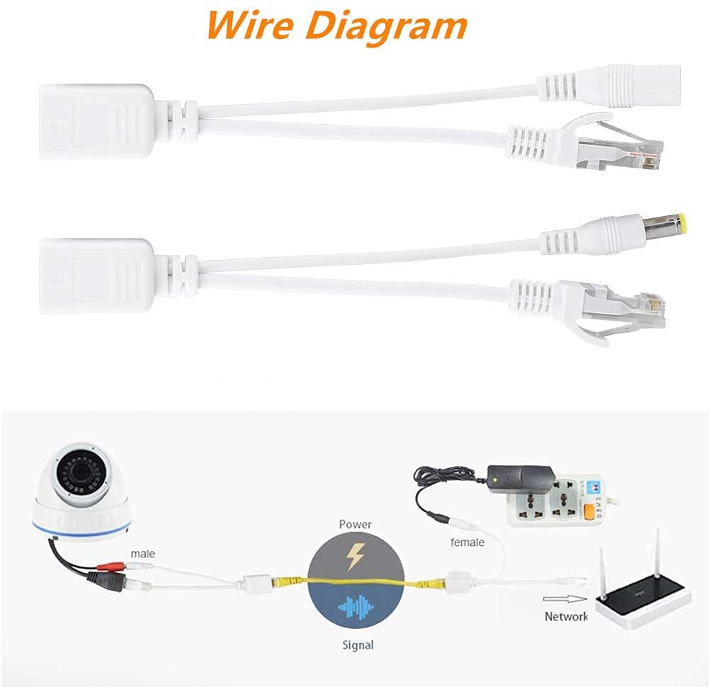 BeElion 5-Pair/10pcs White Passive PoE Injector and Splitter Kits with 5.5x2.1mm DC Connector RJ45 Power Over Ethernet for CCTV Surveillance Camera System