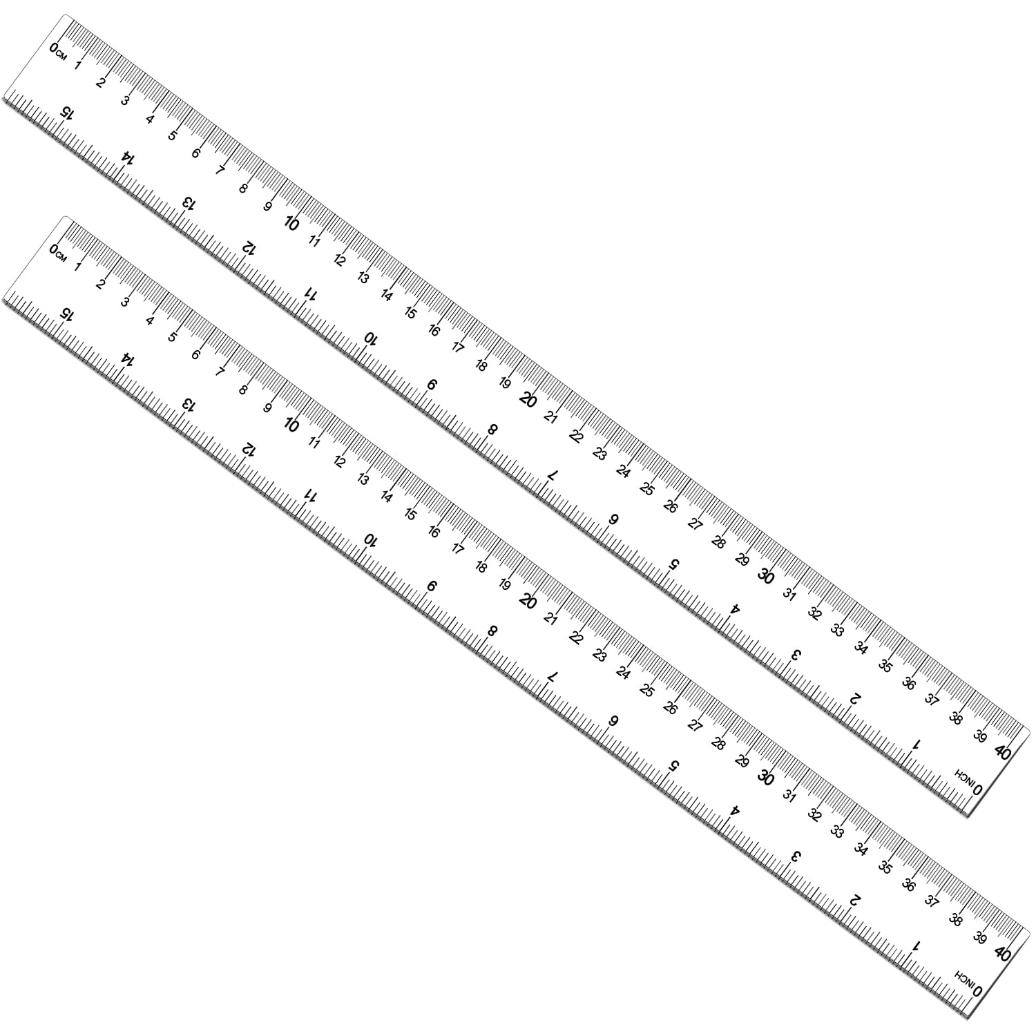 2 Pack 40cm Ruler Plastic Ruler Straight Ruler Plastic Measuring Tool Transparent Ruler Long Ruler with Inches and Metric Measuring for Student School Office Contruction Rulers (Clear, 15 3/4 inch)