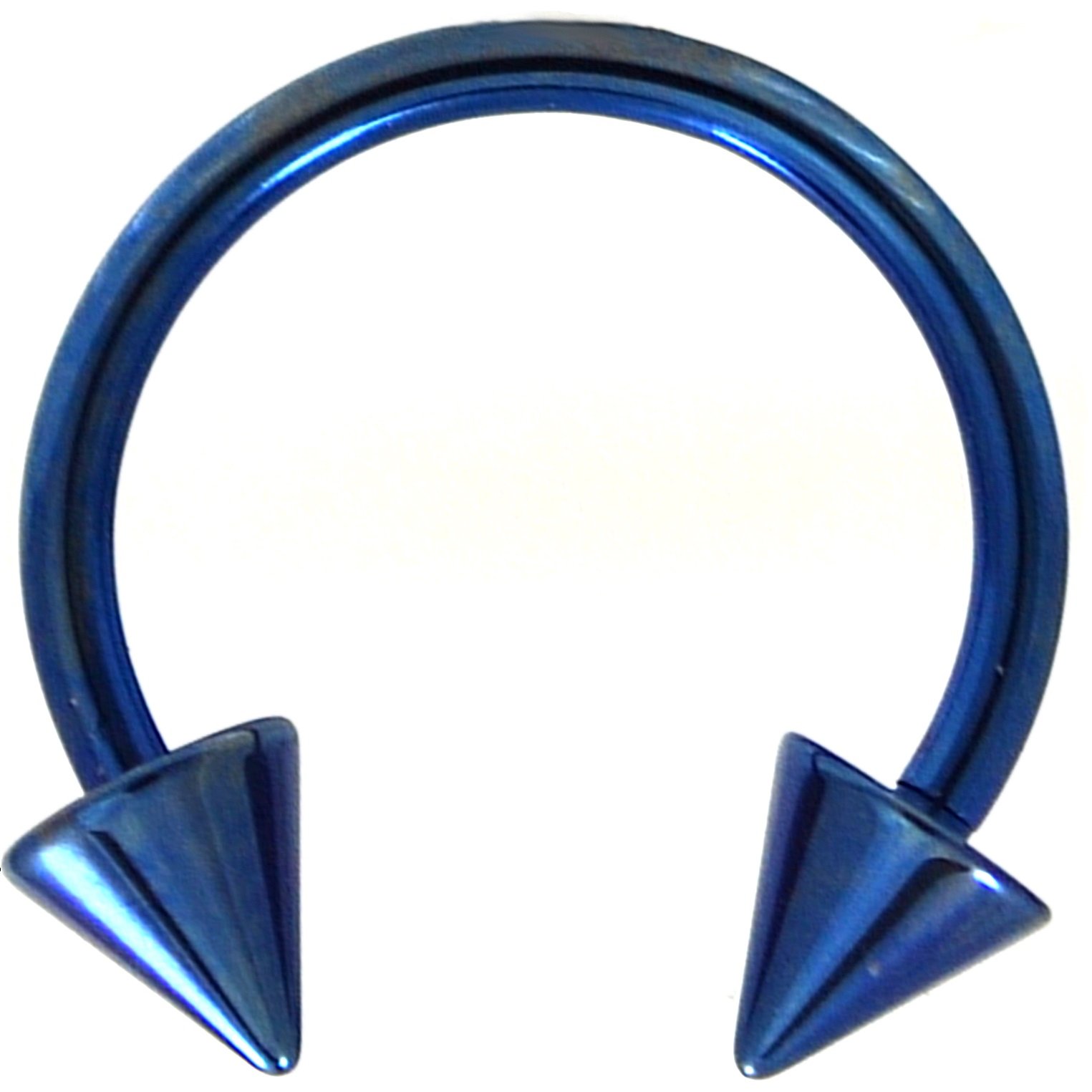 16G(1.2mm) Blue Titanium IP Steel Circular Barbells Horseshoe Rings w/Spike Ends (Sold in Pairs) (16 Gauge 3/8")