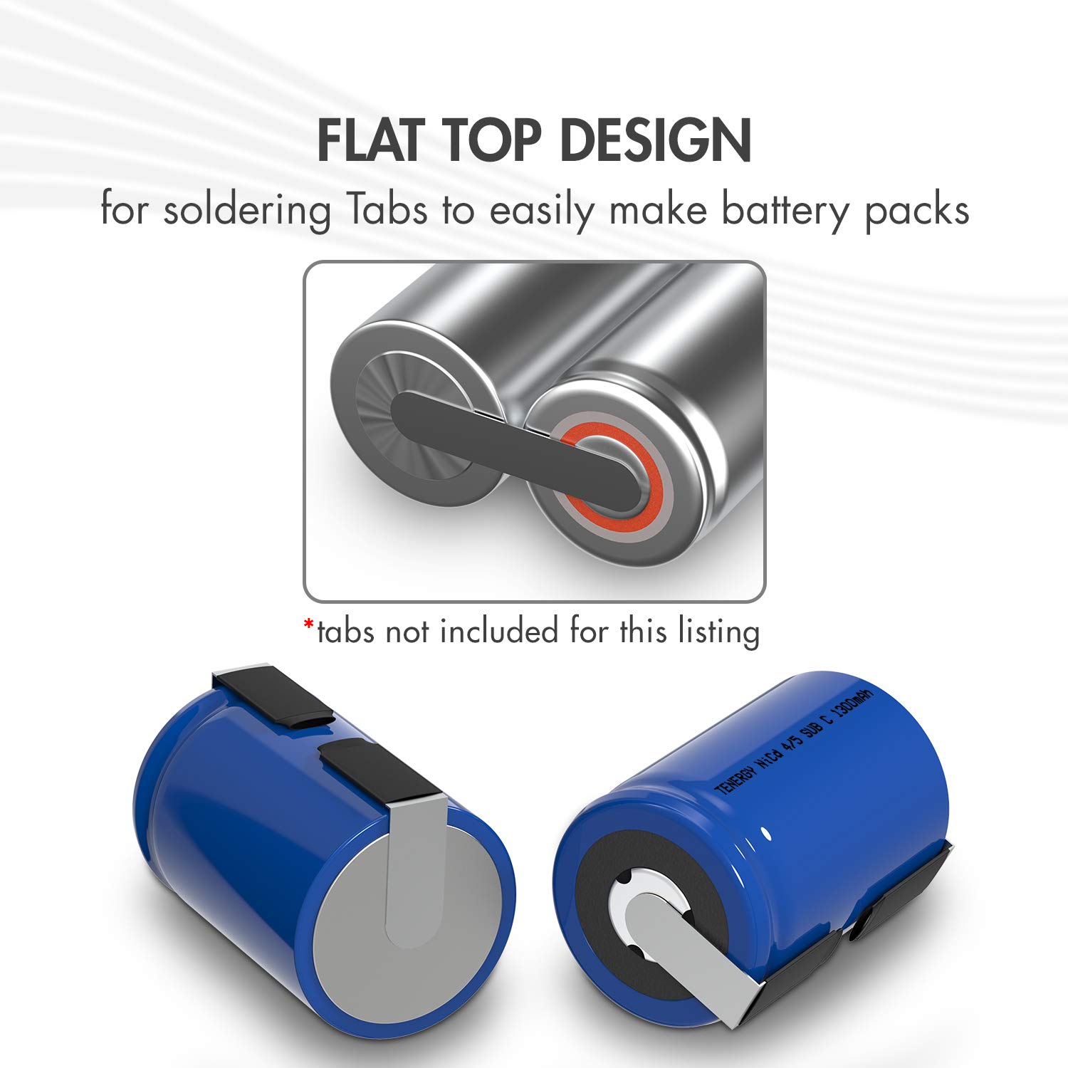 Tenergy 4/5 SubC 1.2 Volts 1300mAh NiCD Rechargeable Batteries, 15 Pack