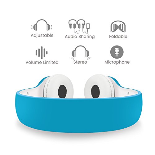 Anble Kids Headphones with Microphone Volume Limited Foldable Wired Headsets for Children - Blue