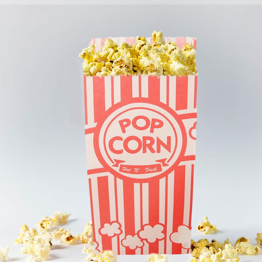 203 PCS Popcorn Machine Supplies Set, 200 PCS Popcorn Paper Bags with Popcorn Scoop, 2PCS Season Salt Shaker, Popcorn Supplies for Popcorn Machine