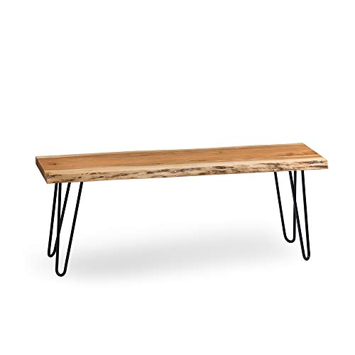 Alaterre Furniture Natural Live Edge Bench w/Metal Hairpin Legs, Unique Rustic Look for Home Décor Versatility & Style, Durable for Years to Come, Easy to Assemble