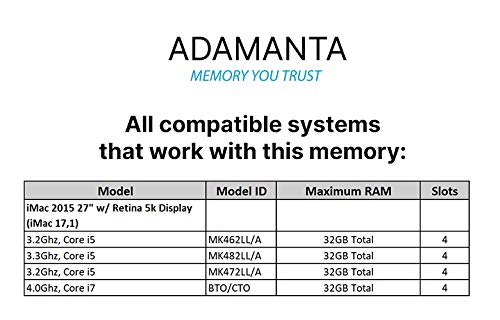 Adamanta 32GB (4x8GB) Apple Memory Upgrade Compatible with Late 2015 iMac 27" Retina 5K Display DDR3/DDR3L 1867Mhz PC3L-14900 SODIMM 2Rx8 CL13 1.35v RAM DRAM