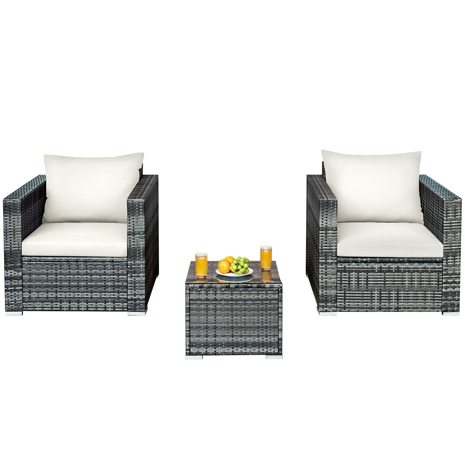 3PCS Patio Furniture Set Outdoor Conversation Set 2 Single Sofa 1 Coffee Table Thick and Soft Cushion Wide Armrest Strong Sturdy Steel Frame Perfect for Backyard Deck Balcony Terrace Poolside Use