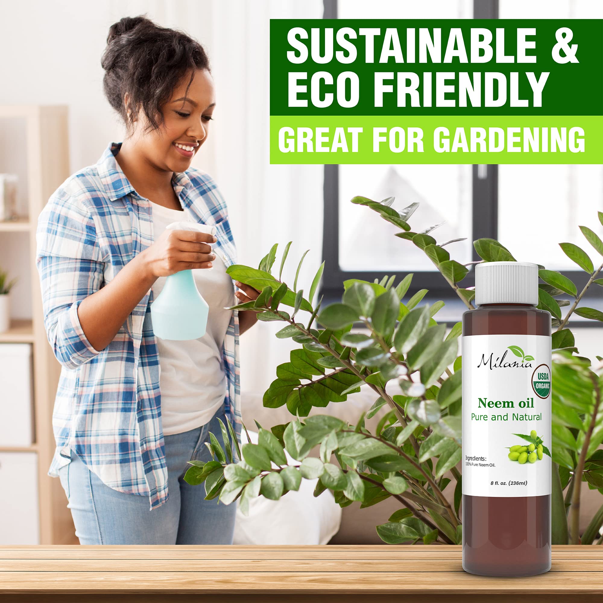 MILANIA Premium Organic Neem Oil (8 Oz.) Virgin, Cold Pressed, Unrefined 100% Pure Natural Grade A. Excellent Quality.