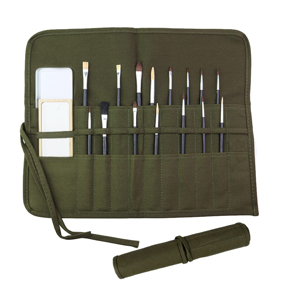 22 Slots Canvas Pencil Roll Wrap Roll Up Pencil Case Large Capacity Art Paint Brush Holder Coloring Pencil Organizer Bag Pen Curtain for Artist Painter Beginner Student Sketch