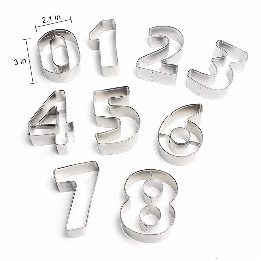 12Pcs/Set 3 Inch Number & Plaque Frame Cookie Cutters Set Large Numbers Stainless Steel Fondant Biscuit Cutter Tools for Kitchen Baking