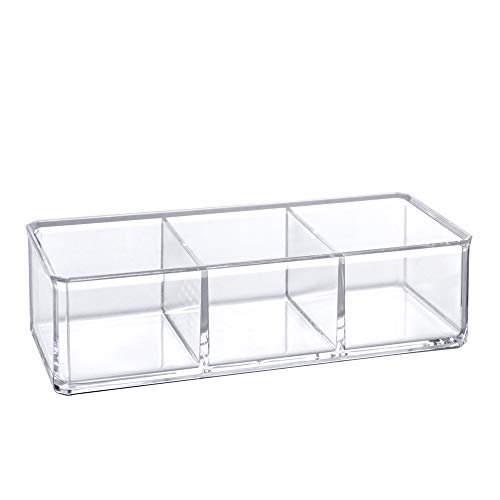 Amazing Abby - Glamour - Acrylic 3-Compartment Makeup Organizer, Transparent Plastic Lipstick Holder, Perfect Bathroom Vanity Storage Solution for Lipsticks, Nail Polishes, and More