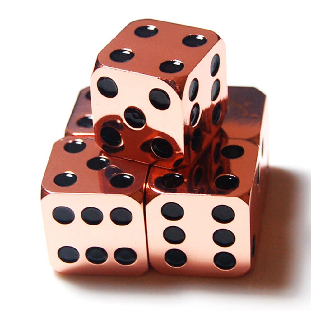 5Pcs D6 16mm Metal Alloy Custom & Unique Six-Sided Dice - 3 Types Highly Polished Premium Edition (Silver Body with Deep Blue pips)