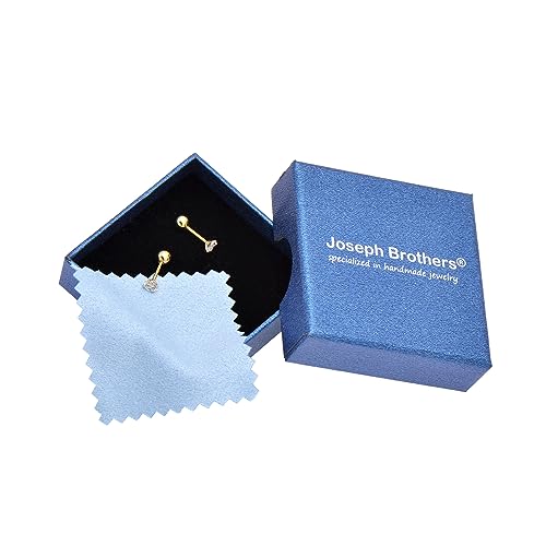 3 MM Cubic Zirconia Sterling Silver Plated Yellow Gold Stud Earrings for Women, Screw Ball Backing