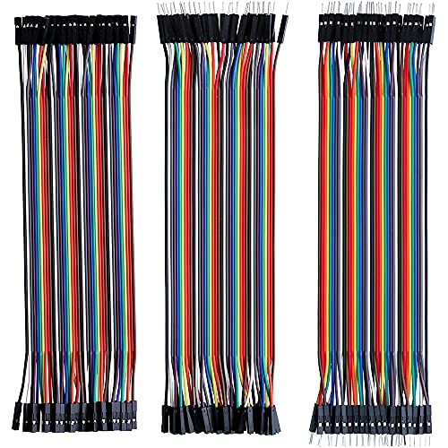 MMOBIEL 120 Pcs Multicolored Dupont Breadboard Jumper Wires 40-pin M/F, M/M, F/F Ribbon Cables Kit Compatible with DIY Arduino, Raspberry Pi 2 3 4 Projects, Length 20cm / 8 Inch