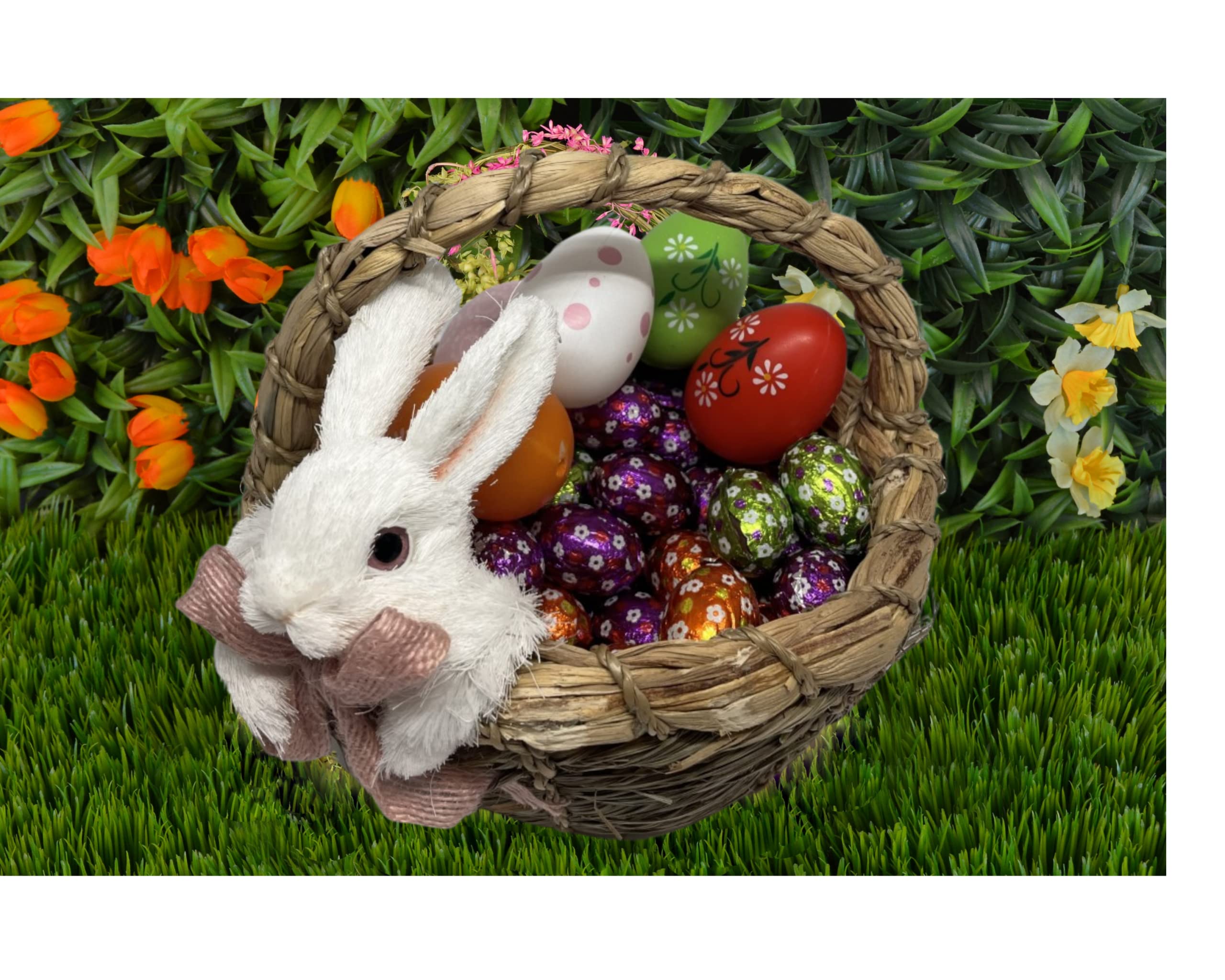 AXI Easter Bunny Basket for Kids, Eggs Hunt Basket, for Boy and Girl, Made of Natural Wood, Easter Decorations Party Supplies