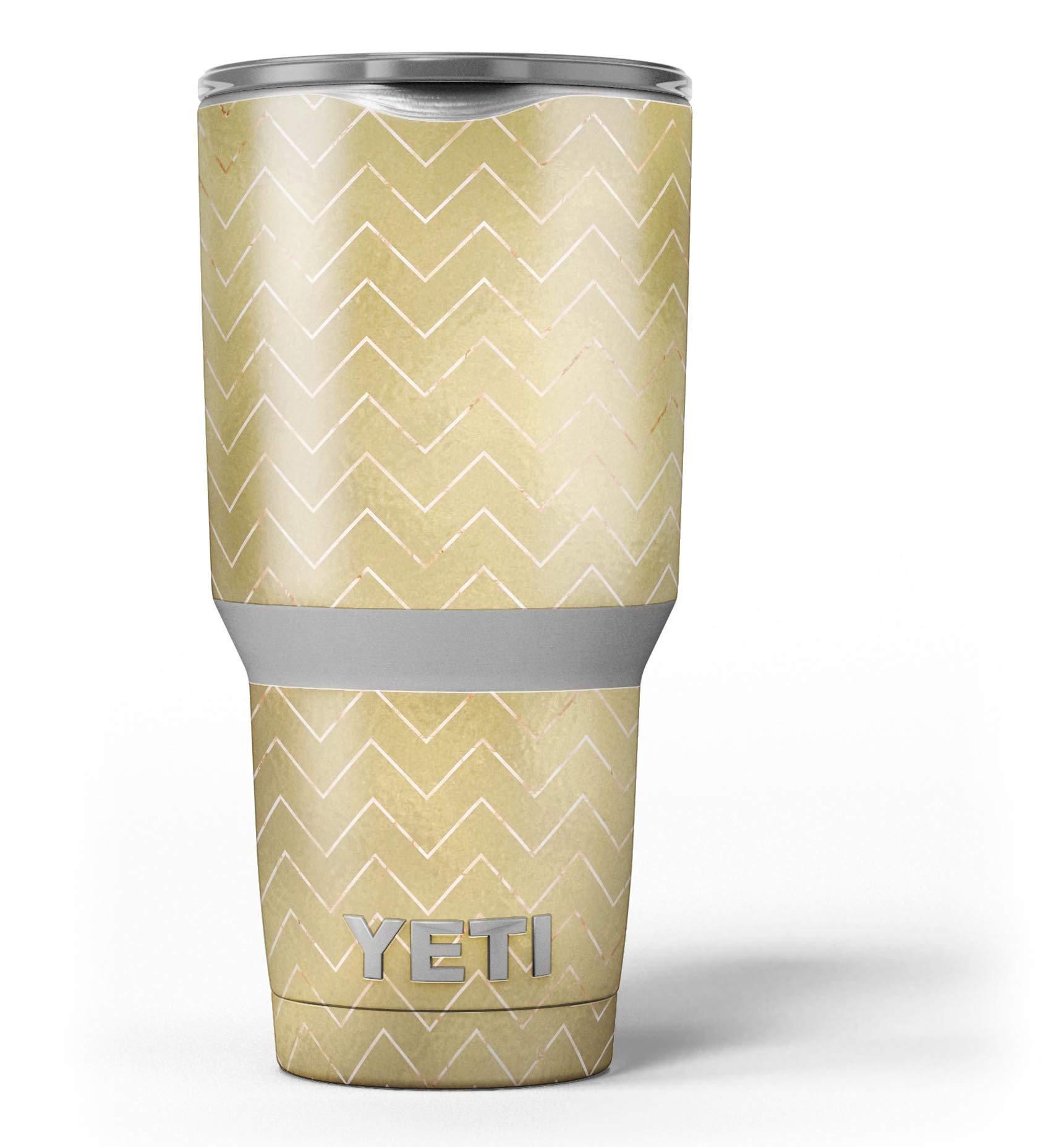Design Skinz The Golden Surface with White Chevron - Skin Decal Vinyl Wrap Kit Compatible with The Yeti Rambler Cooler Tumbler Cups