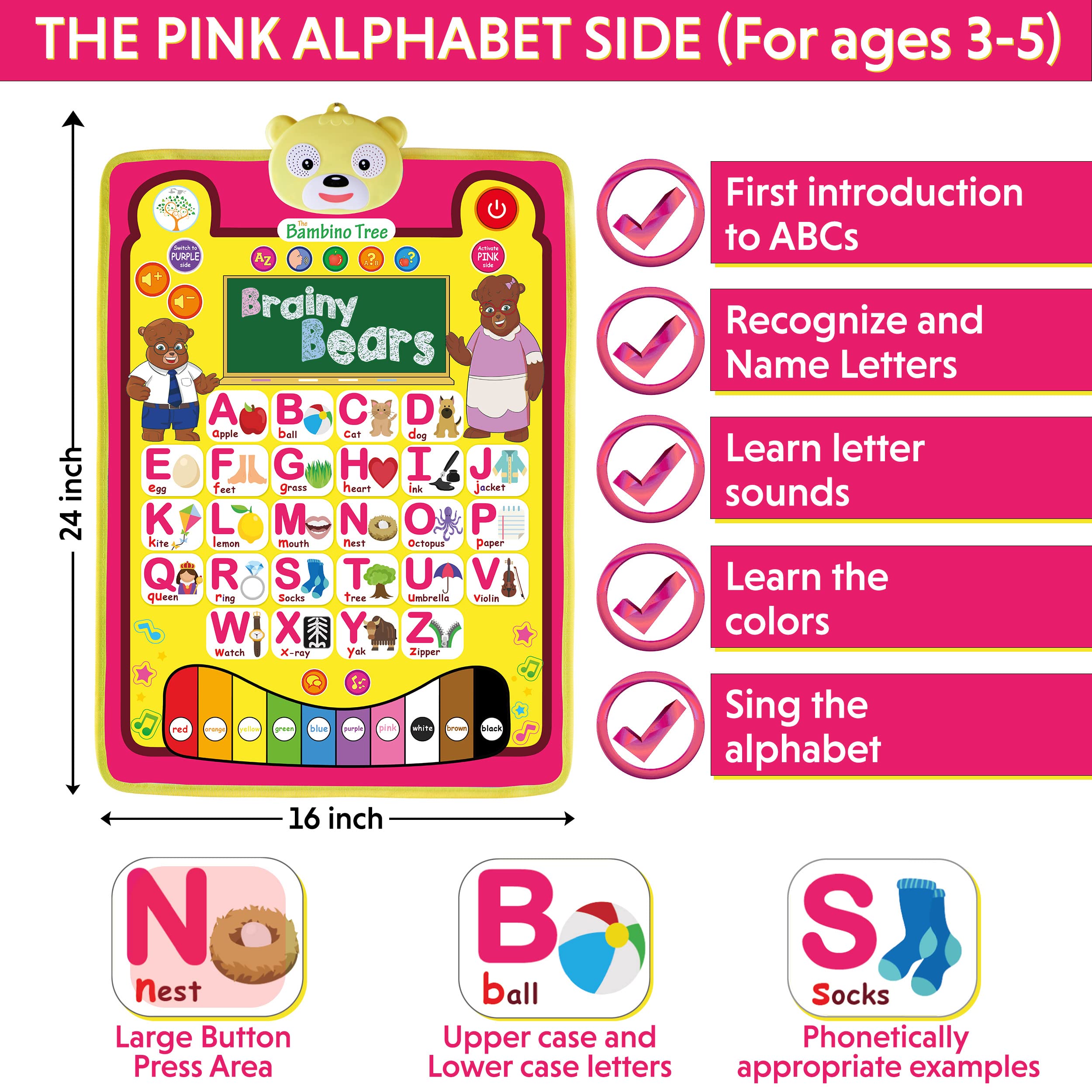 Alphabet & Phonics Talking Poster - Interactive ABC Chart Double-Sided Electronic Wall Mat - Preschool Musical Learning - Learn Letter Sounds - Educational Toy to Jumpstart Your Child's Reading