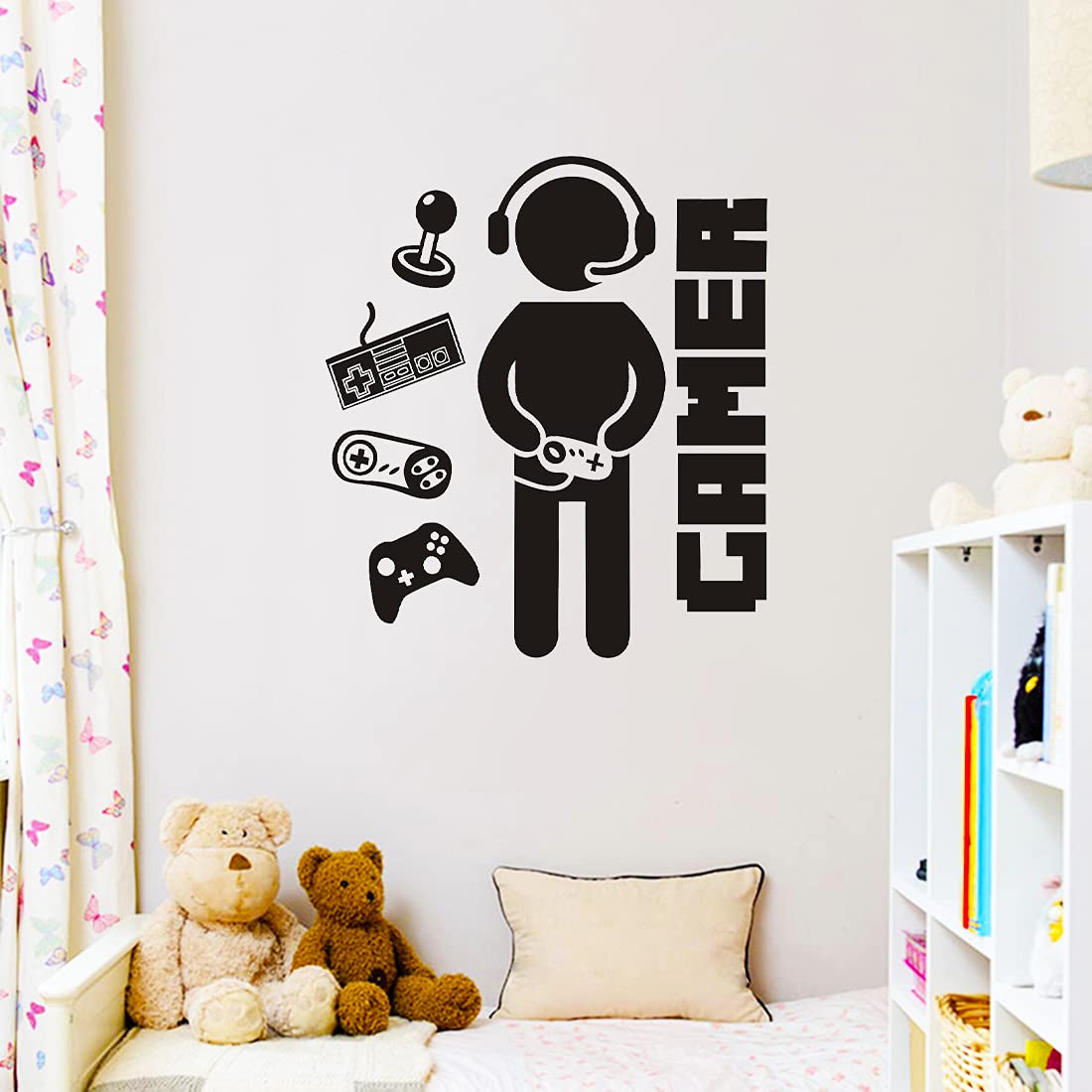 HINGSONG Gamer Controller Wall Decals DIY Vinyl Game Boy with Controller Joystick Wall Stickers for Boys Bedroom Living Room Playroom Decor