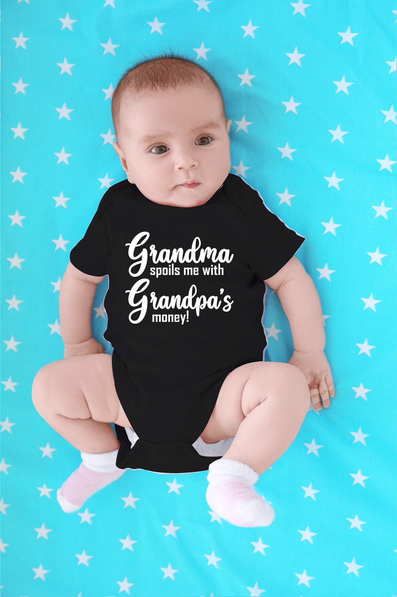 CBTwear Grandma Spoils Me With Grandpa's Money Baby Bodysuit Cute Newborn Clothes Unisex Humor Romper (Newborn, Black)