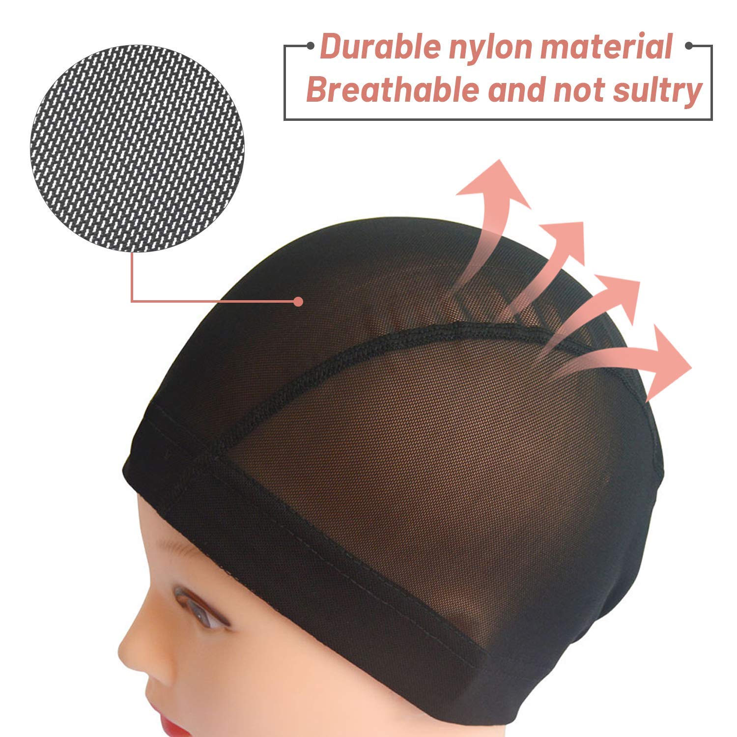Smilco Mesh Dome Cap for Wig Making 6 Pack Stretchable Dome Mesh Lace Front Wig Caps for Women (Black)
