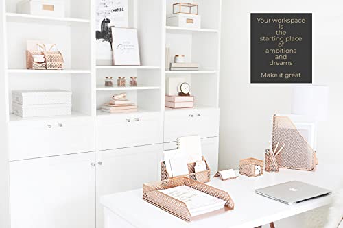 BLU MONACO 6 Piece Rose Gold Desk Organizer Set - Desk Sets- Office Set- Rose Gold Desk Accessories - Desktop Organization