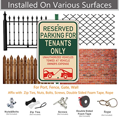 2 Pack Reserved Parking Sign Tenants Only Sign 18 x 12 Inches Reserved Parking For Tenants Unauthorized Vehicles Towed Signs Metal Reflective Sturdy Rust Aluminum Weatherproof Durable Easy Mounting