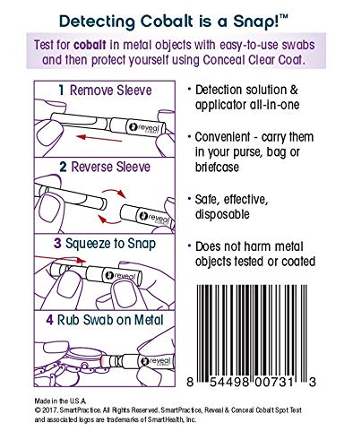 Reveal and Conceal Cobalt Test Kit by Smart Practice - Detecting Cobalt is a Snap - Test for Cobalt in Your Jewelry and Prevent Skin Exposure With Liquid Clear Coat - Includes 10 Test Swabs