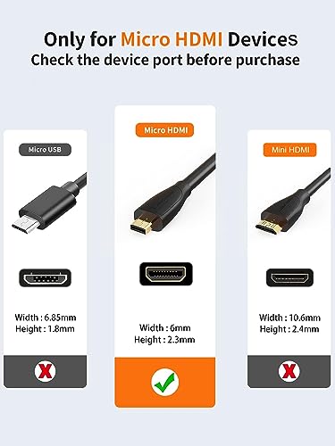 CableCreation 4K Micro HDMI to HDMI Cable Adapter, 4K 60Hz Ethernet 3D Audio Return, Compatible with GoPro Hero 7/6/5, Raspberry Pi 4, A6000, A6300, Nikon Camera, Yoga 3 Pro, Yoga 710, 3ft