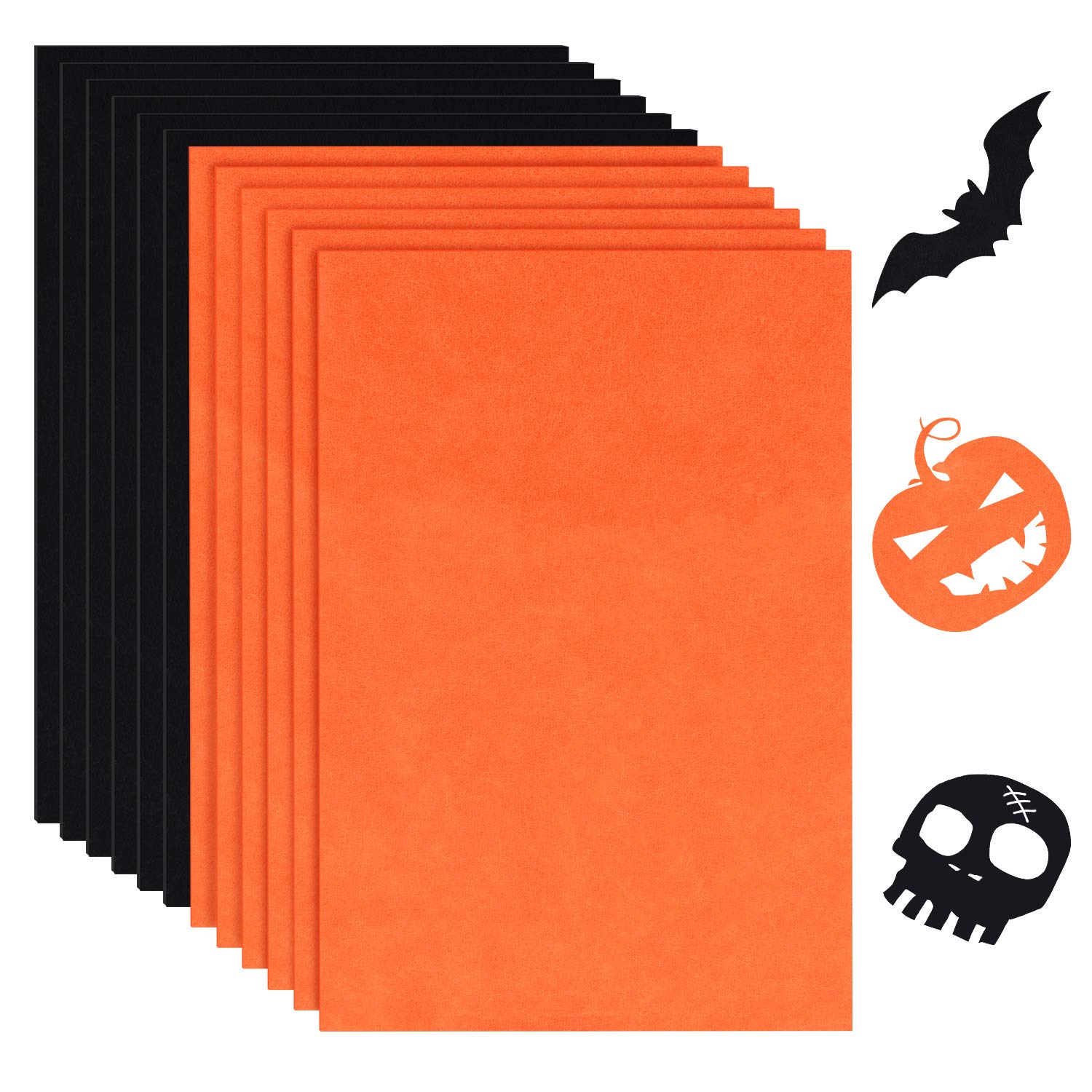 12 Pieces Halloween Felt Fabric Sheets Orange and Black Craft Felt Fabric Sheets for Halloween DIY Craft Sewing Patchwork Decorations, 11.8 x 8.3 Inches