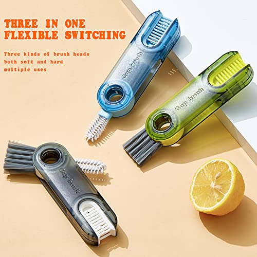 3 Pack 3 in 1 Multifunctional Gap Cleaning Brush Tiny Bottle Cup Lid Detail Brush Mini Crevice Cleaning Brush Multipurpose Straw Cleaner Brush for Home Kitchen Cleaning (Green)