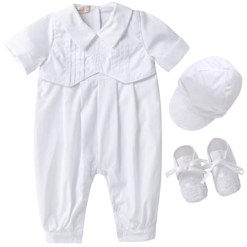 Booulfi Boys Christening Outfit 0-12 Months Baby Boy Baptism Outfit Short Boys' Christening Clothing with Hat Shoes