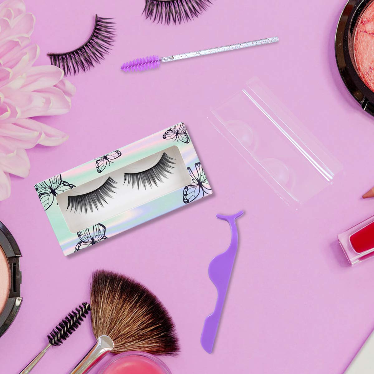 180pcs False Eyelash Kit Include 30 Empty Eyelash Packaging Box Eyelash Storage Case, 30 False Eyelash Tray, 20 Eyelash Extension Tweezers Applicator Tool, 100 Eyelash Brush Mascara Wands Applicator